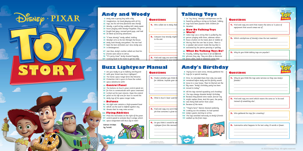 Buzz Lightyear Reading Activity - Toy Story | Ages 7-9
